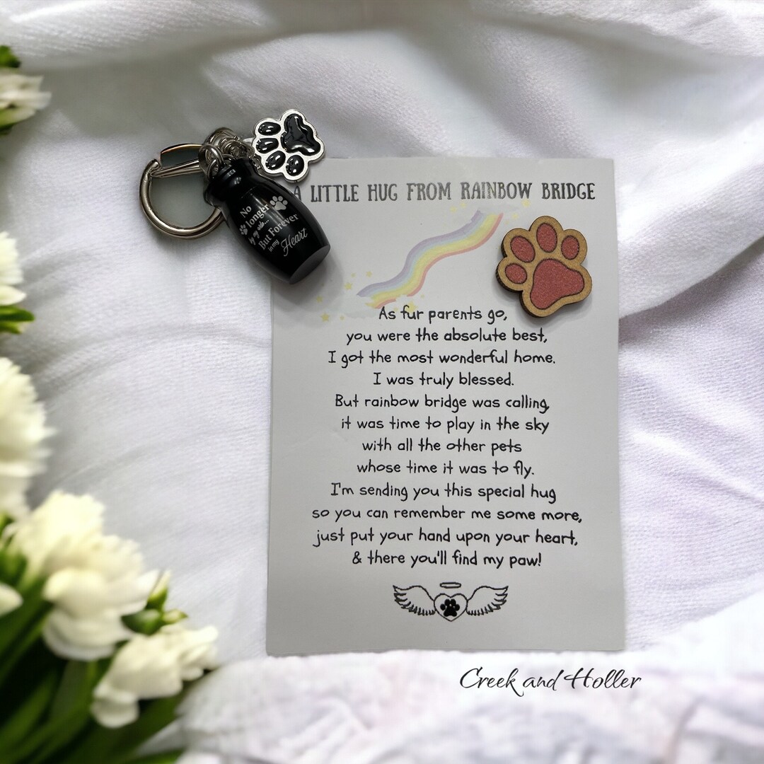 Pet Memorial Gift, Pet Urn Keychain & Rainbow Bridge Poem Card, Loss of ...