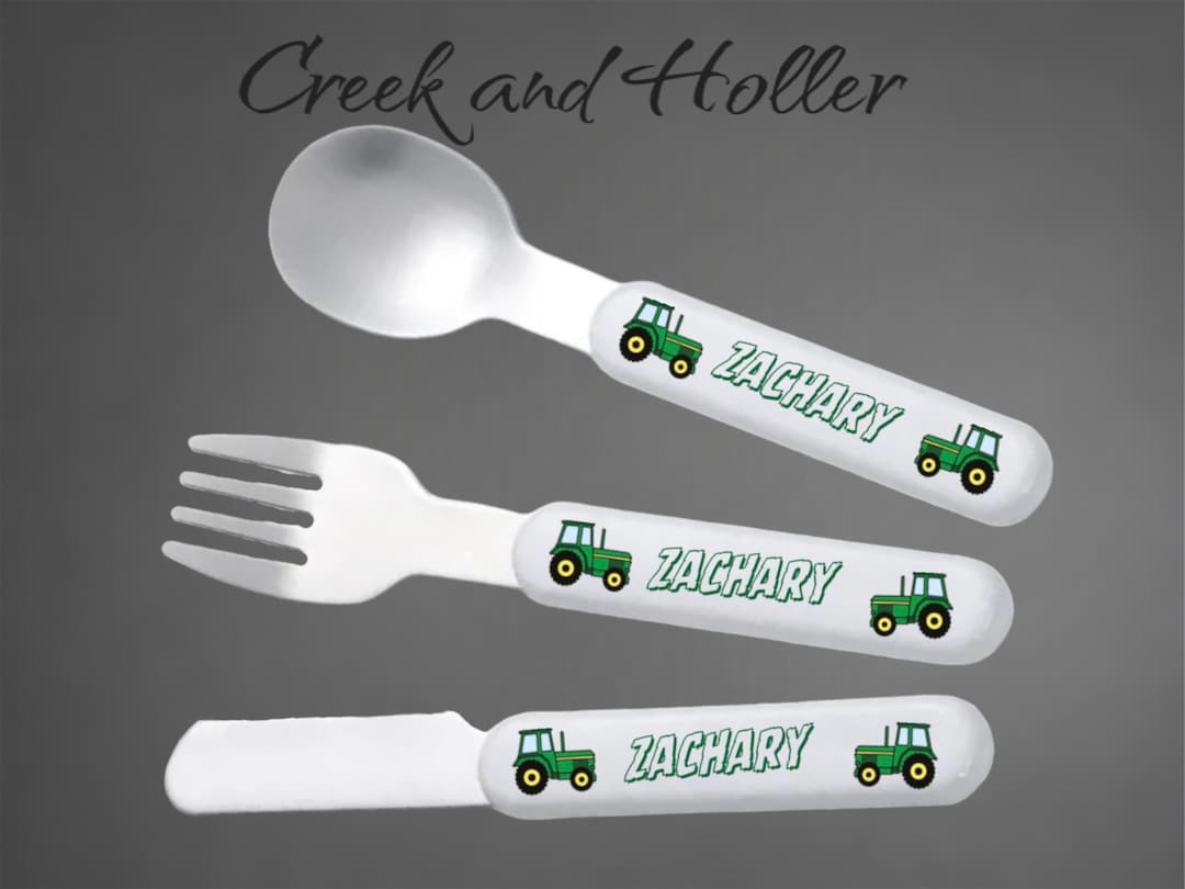 Personalized Tractor Kids Cutlery, Toddler Personalized Spoon, Fork ...