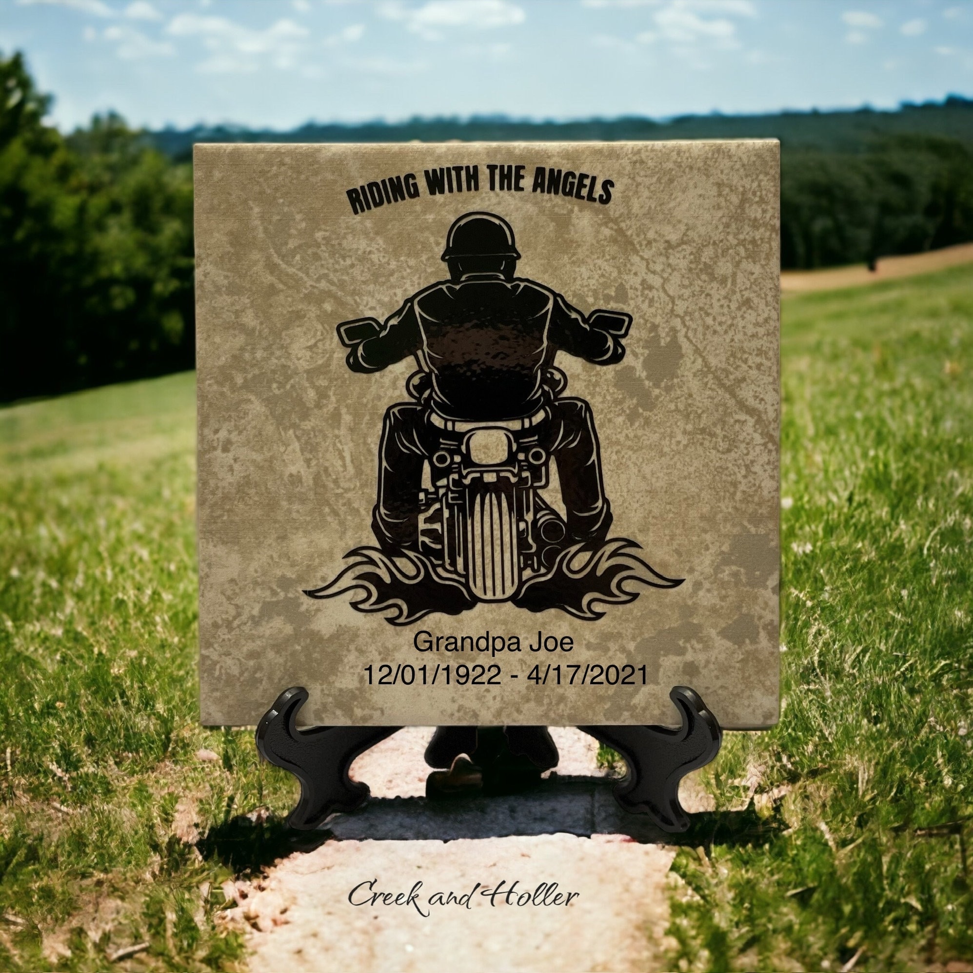 Personalized Motorcycle Memorial Tile riding With the Angels, Loss of a ...