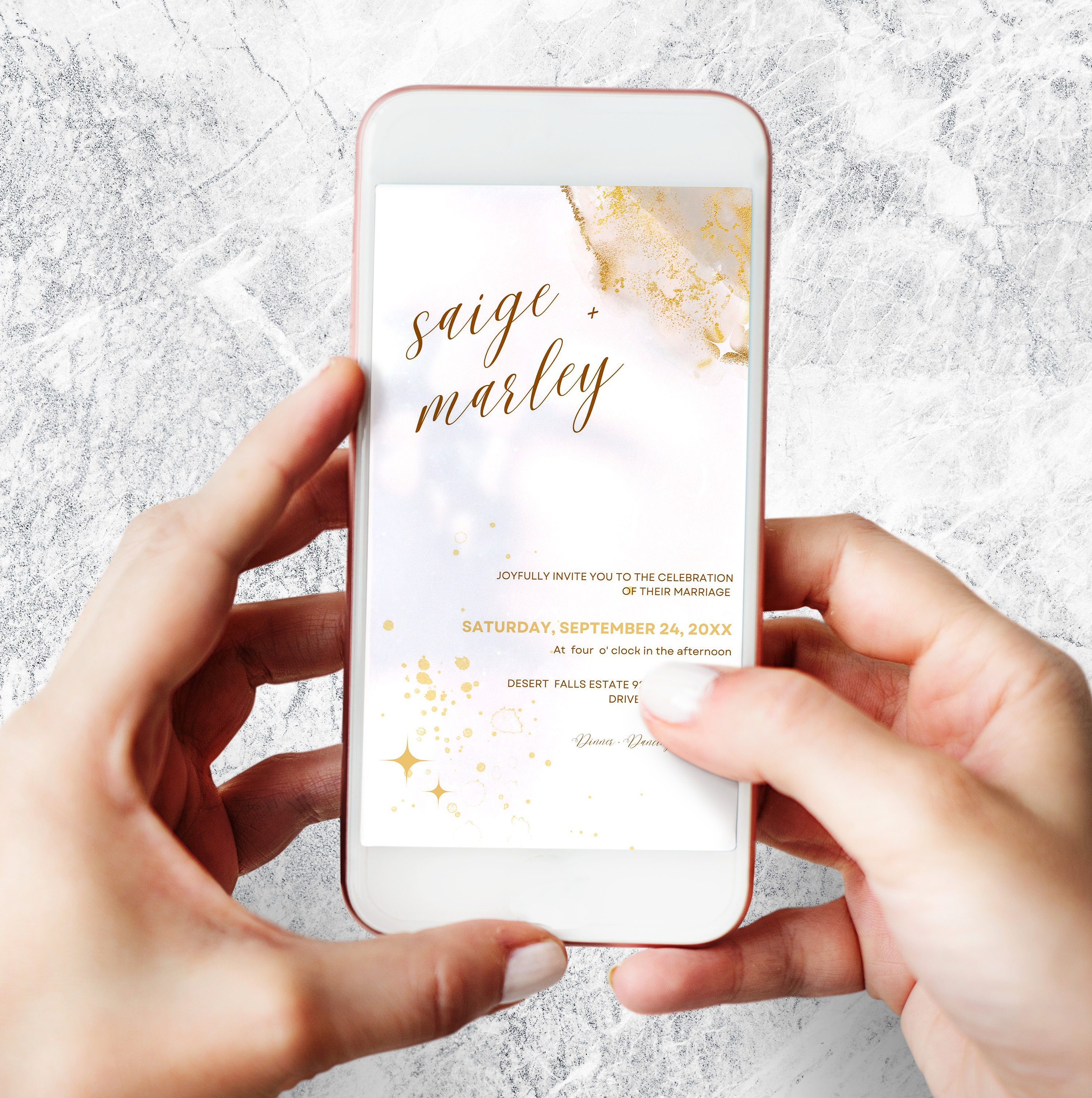 Golden, Electronic, Editable, Digital Wedding Invitation, RSVP ...