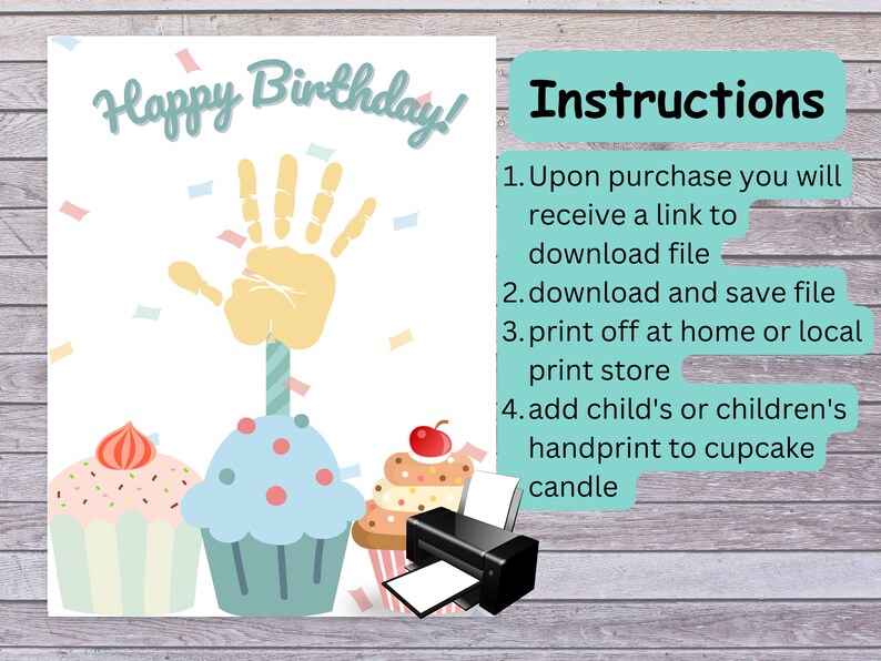 Handprint Birthday Gift Printable Digital Download - Etsy