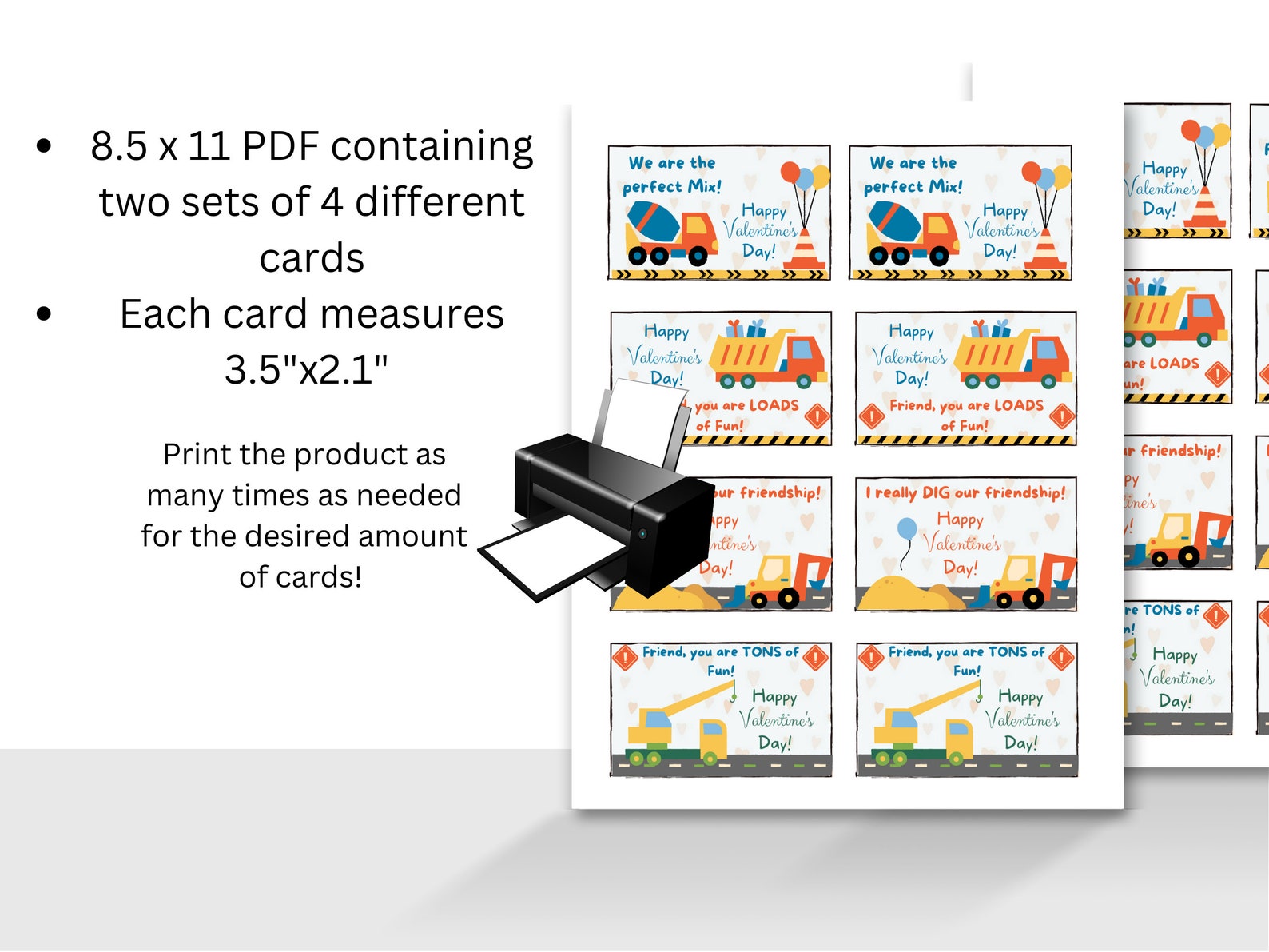 Construction Valentine's Day Printable Cards, Dump Trucks, Excavators ...
