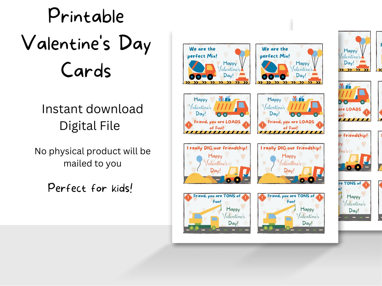 Construction Valentine's Day Printable Cards, Dump Trucks, Excavators ...