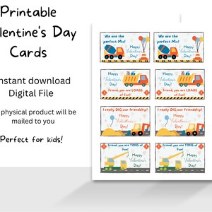 Construction Valentine's Day Printable Cards, Dump Trucks, Excavators ...