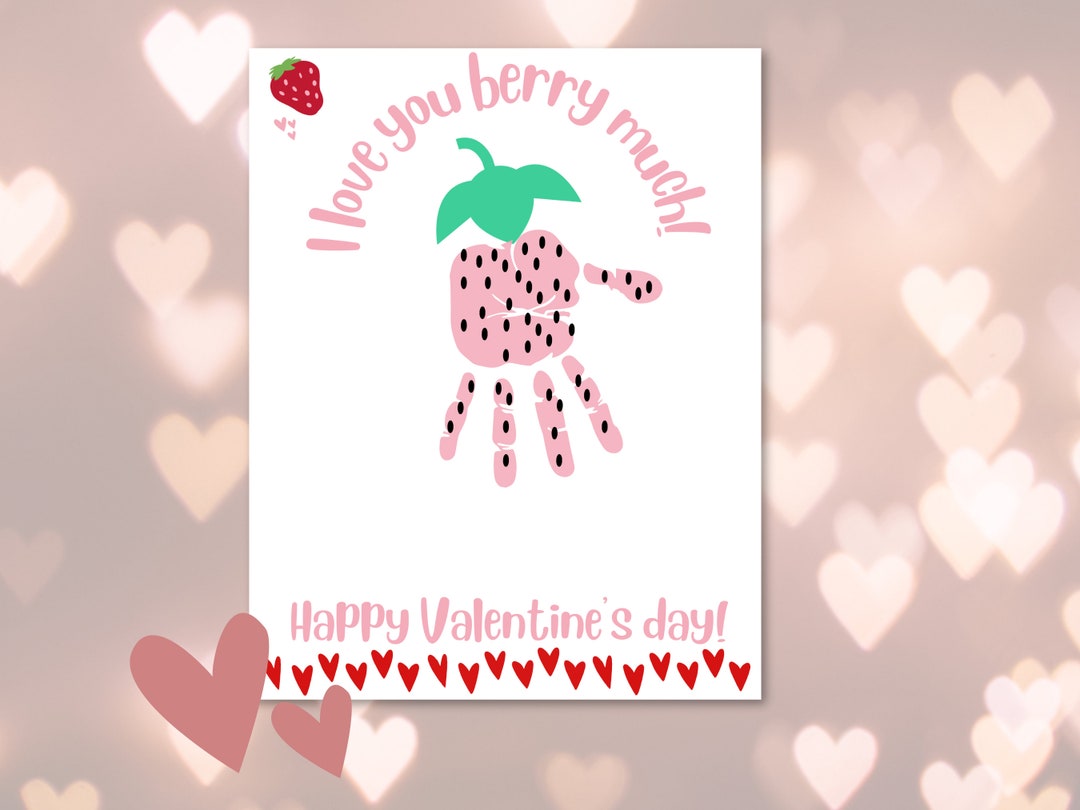 Valentine's Day Handprint Card Printable: I Love You Berry Much! - Etsy