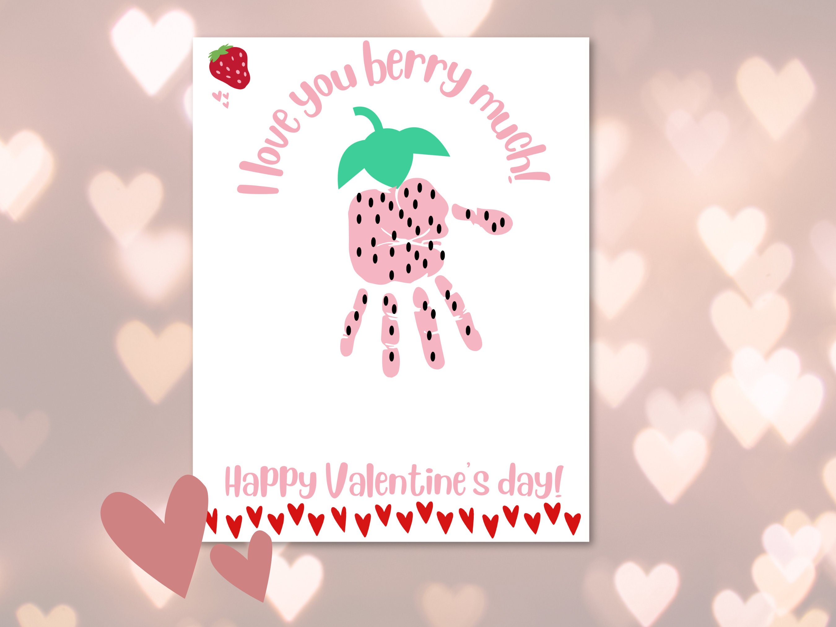Valentine's Day Handprint Card Printable: I Love You Berry Much! - Etsy