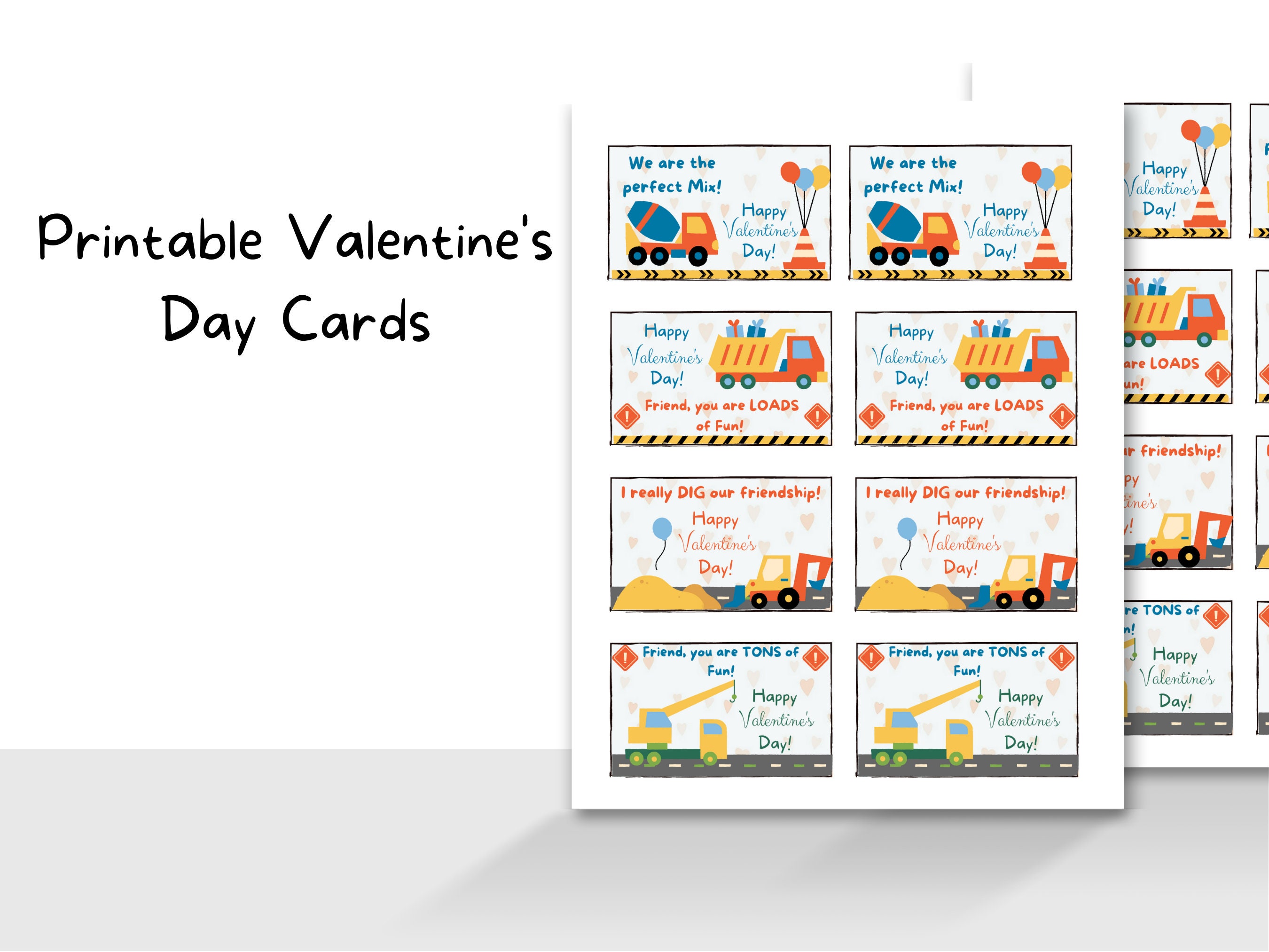 Construction Valentine's Day Printable Cards, Dump Trucks, Excavators ...