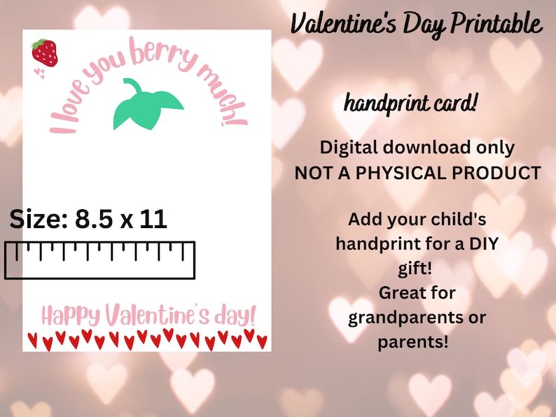 Valentine's Day Handprint Card Printable: I Love You Berry Much! - Etsy