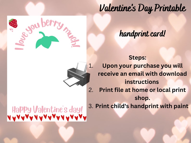 Valentine's Day Handprint Card Printable: I Love You Berry Much! - Etsy