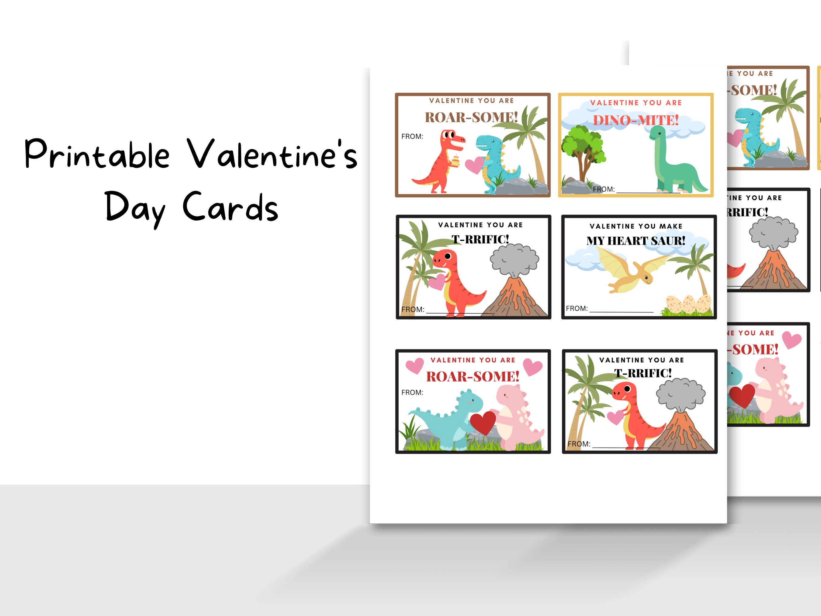 Dinosaur Valentine's Day Printable Cards, Dinosaurs, Kids Valentines ...