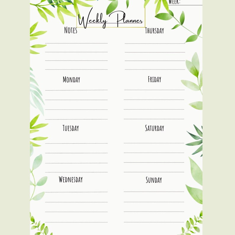 Weekly Planner Printable, Weekly Planner, Weekly Organizer, Weekly ...
