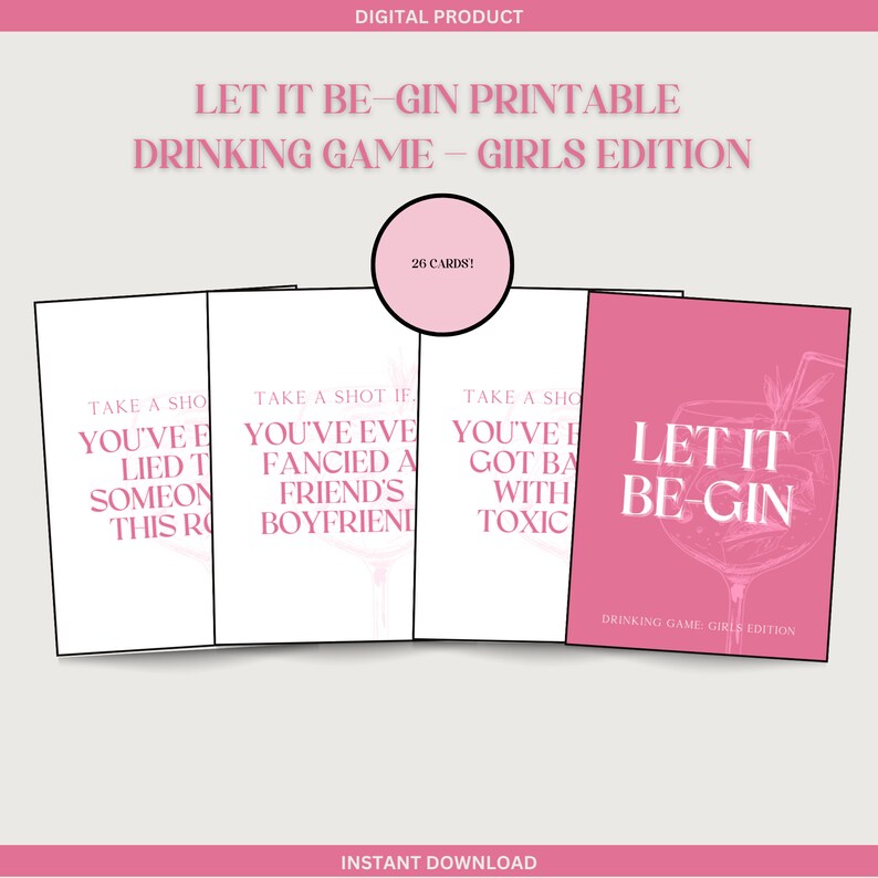 Drinking Game Let It Be-gin - Printable , Digital Download, Girls Drinking Game, Card Game, Fun ...
