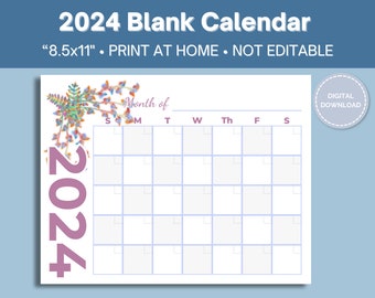 April 2024 Blank Calendar Horizontal Printable Calendar Instant ...