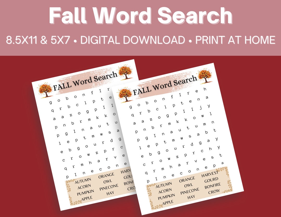 Fall Word Search Printable Download - Etsy