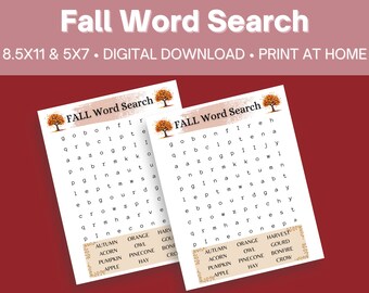 Autumn Fall Word Search Instant Download Printable Activity - Etsy