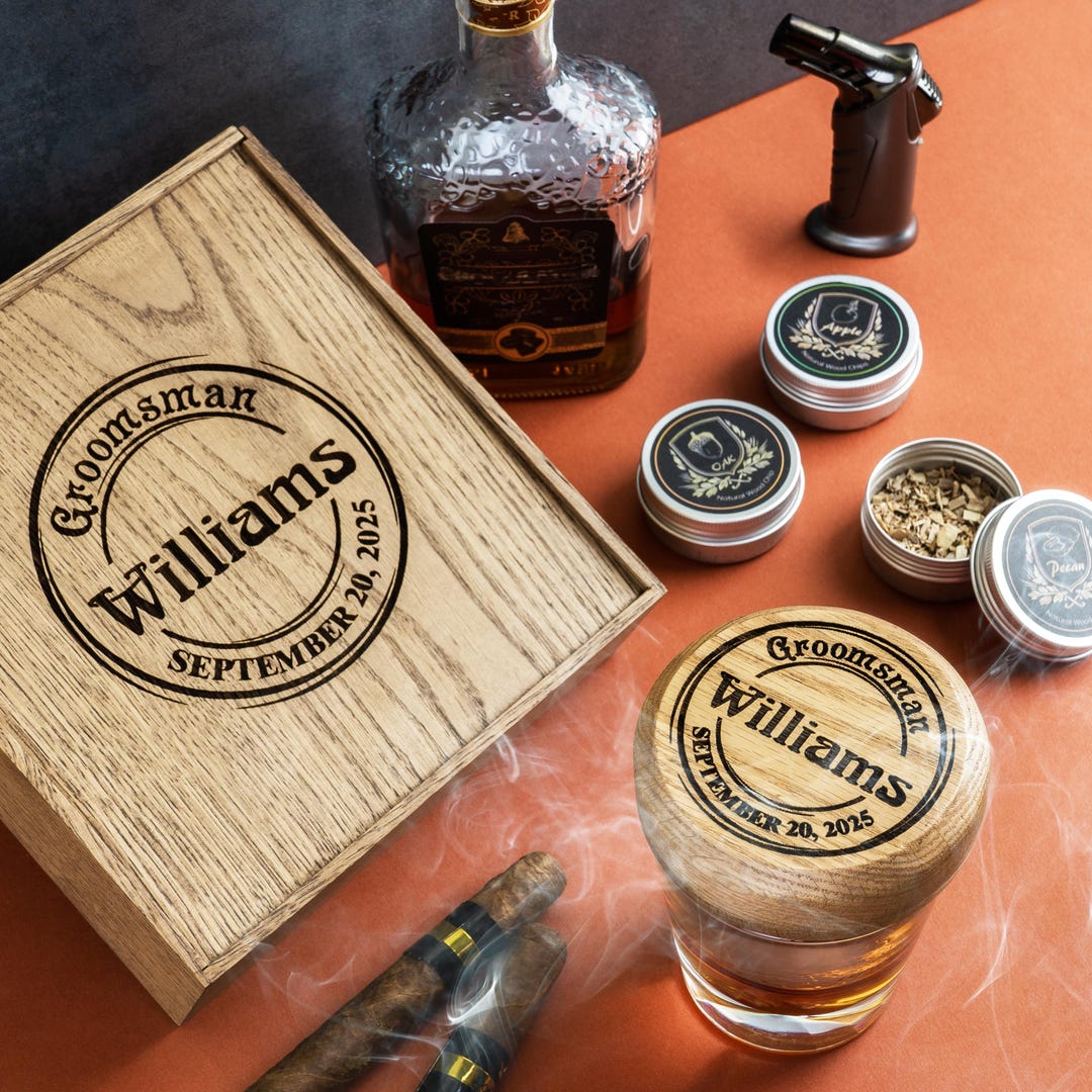 Personalized Whiskey Smoker Kit: Engraved Oak Box, Groomsmen Gift - Etsy