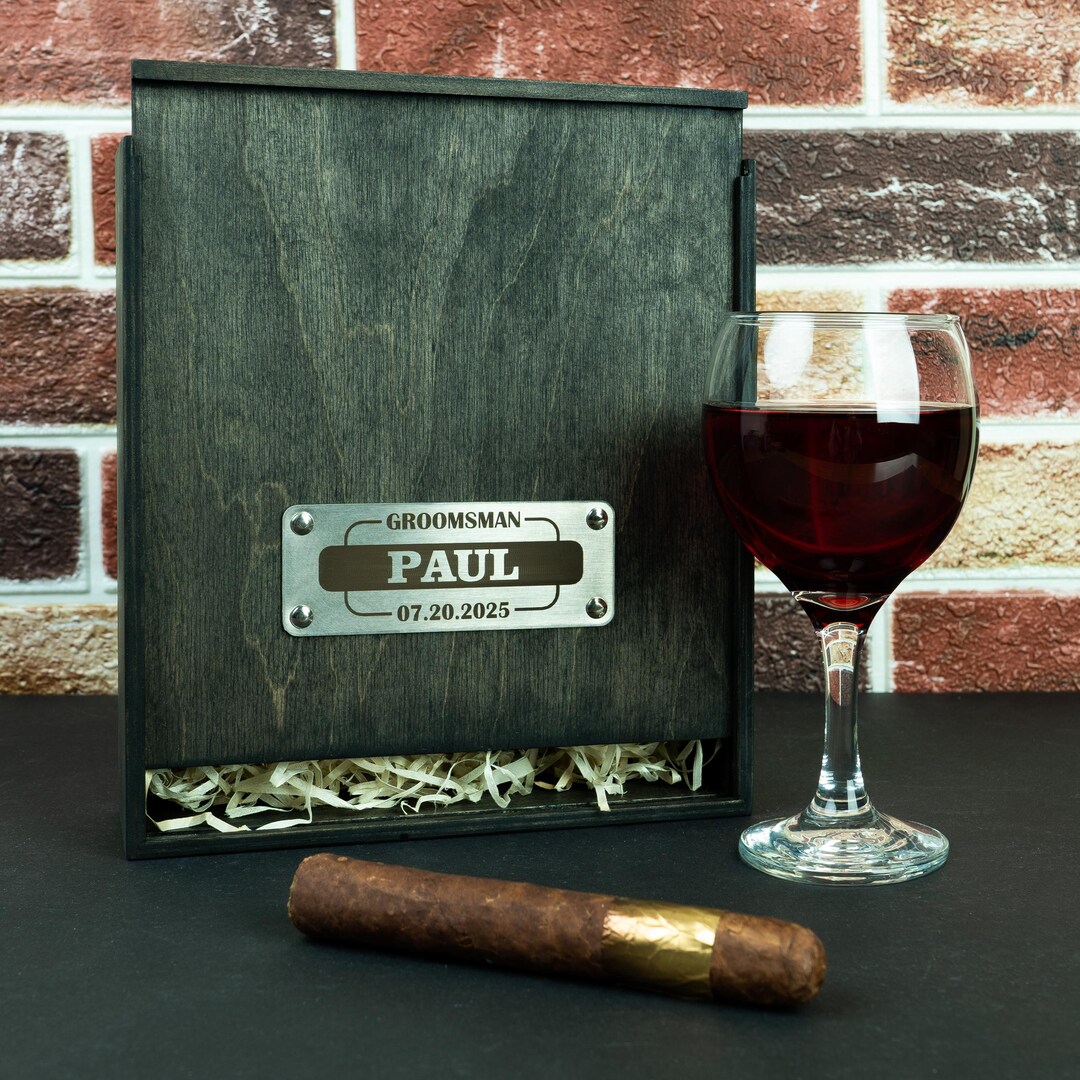 Custom Engraved Cigar Gift Box, Ask Groomsman Box, Personalized Wood ...