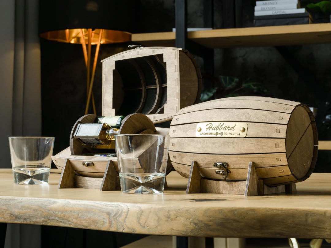 Custom Wooden Whiskey Barrel Home Bar Display, Handmade Liquor Cabinet ...