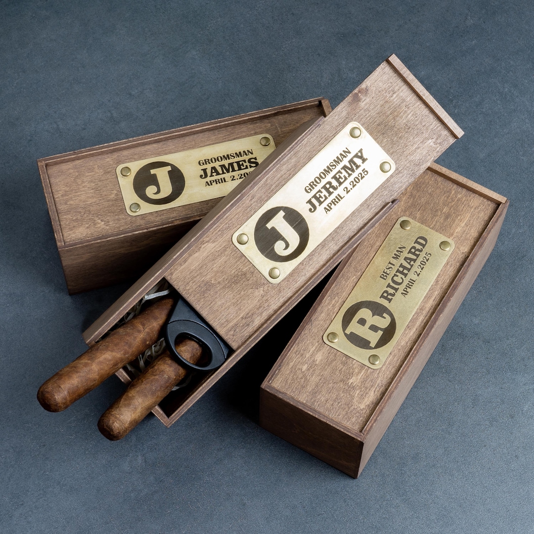 Groomsman Gift Box With Custom Engraved Brass Plate, Cigar Gift Boxes ...