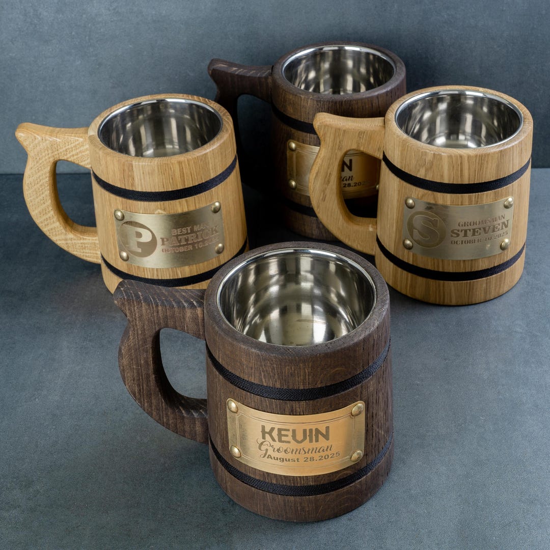 Personalized Wooden Tankard, Custom Name Beer Mug for Groomsmen ...
