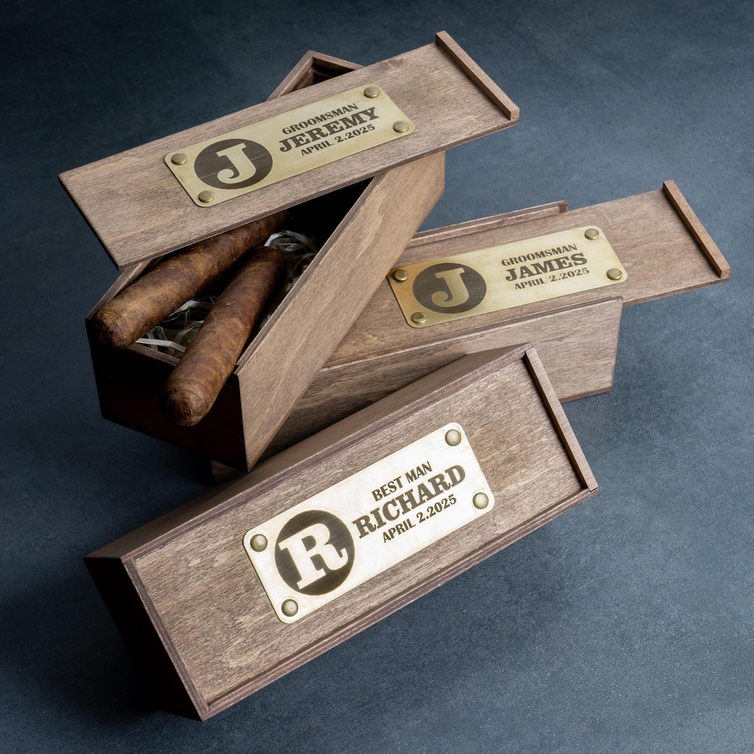 Cigar Gift Box for Groomsmen Proposal, Personalized Wooden Present Box ...