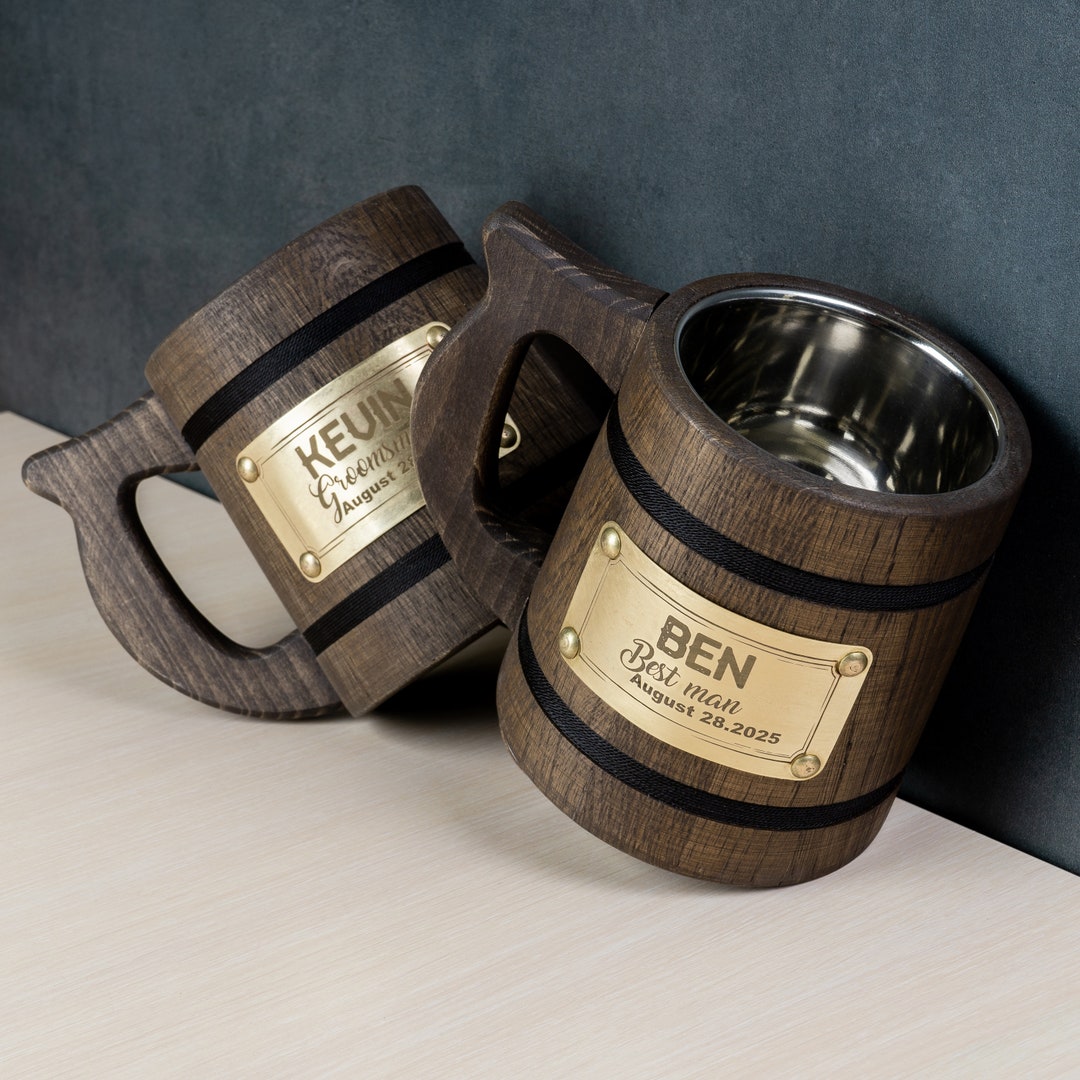 Custom Beer Mugs Groomsmen Gifts, Personalized Wooden Beer Tankard ...