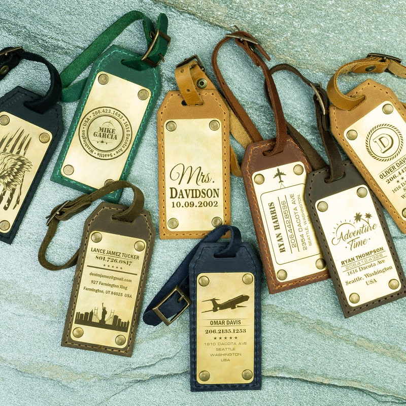 Personalized Leather Engraved Luggage Tags - Etsy