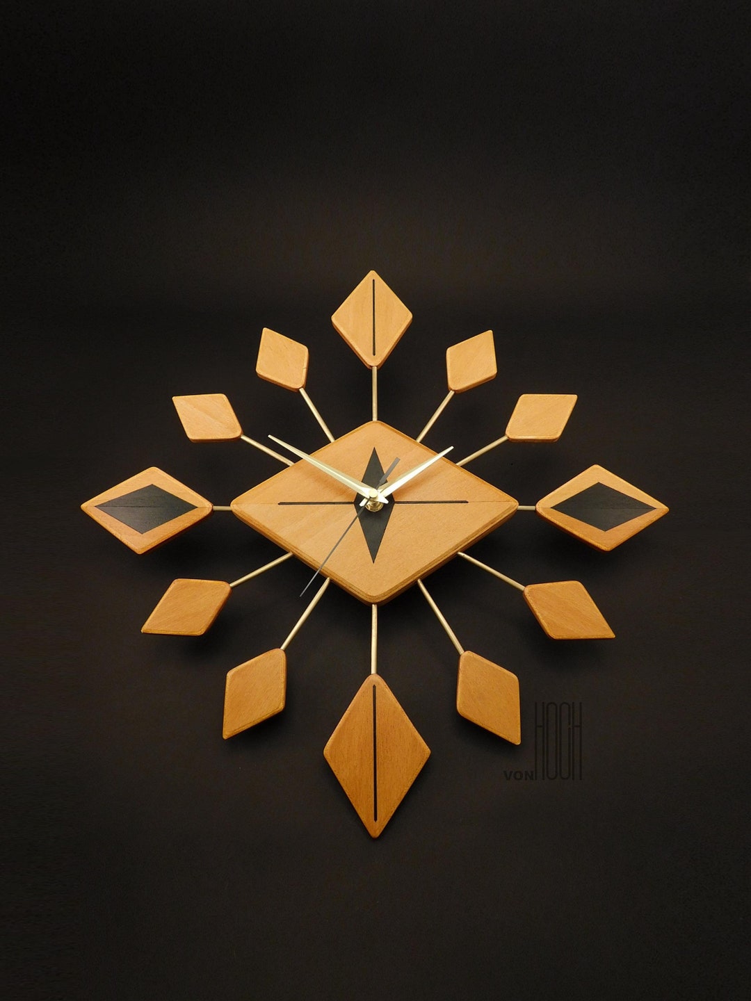 Starburst Wall Clock. Retro Mid Century Modern Clock. Big 42 Cm / 17.5 ...