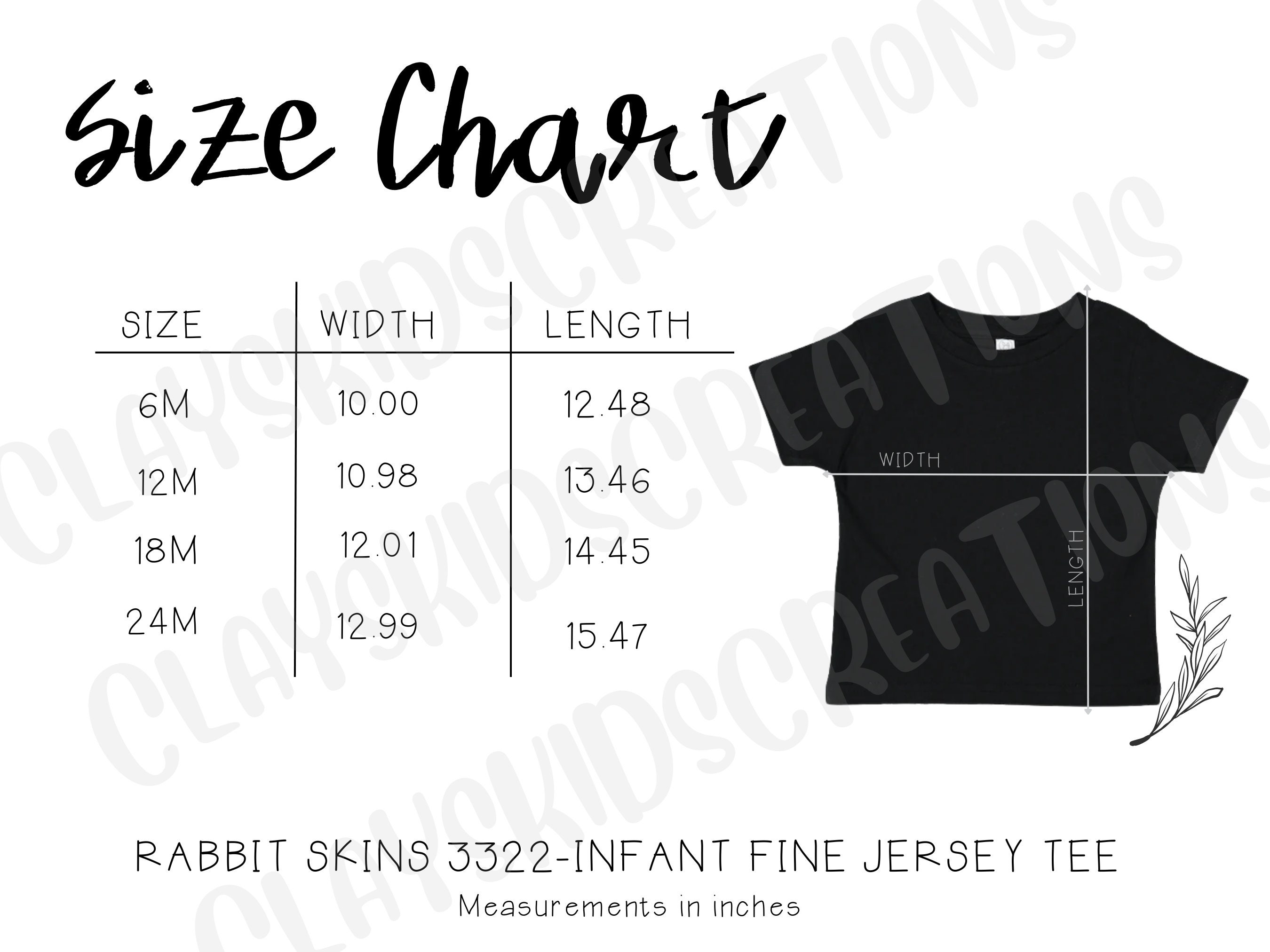 Rabbit Skins 3322 Size Chart- Infant Fine Jersey Tee Size Chart- Rabbit ...