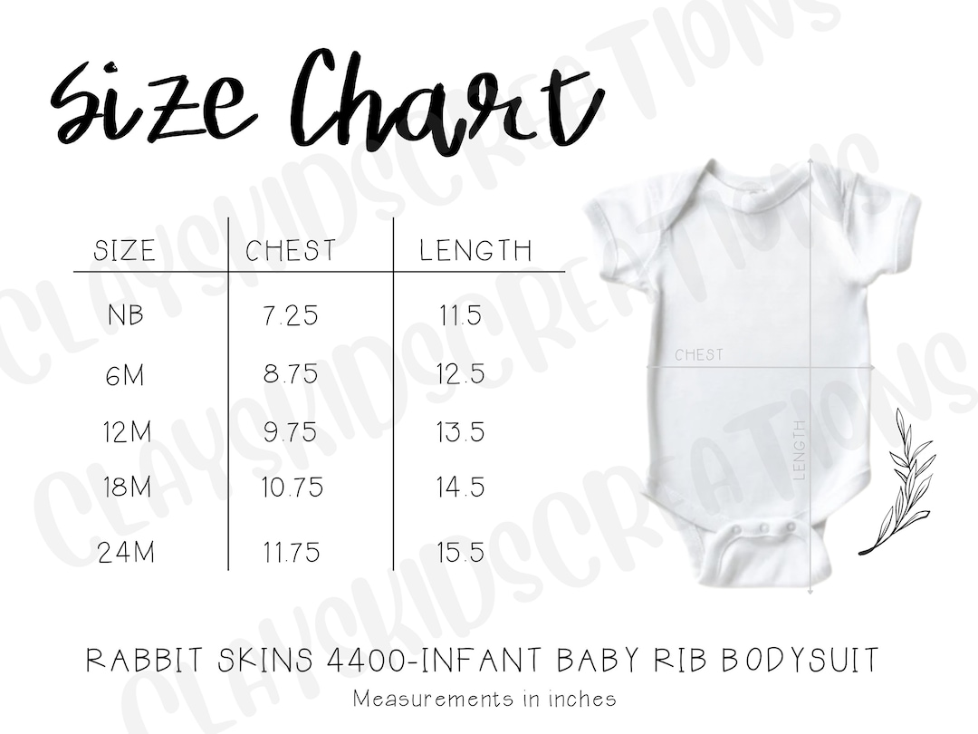 Rabbit Skins 4400 Size Chart- Infant Bodysuit Size Chart- Rabbit Skins ...