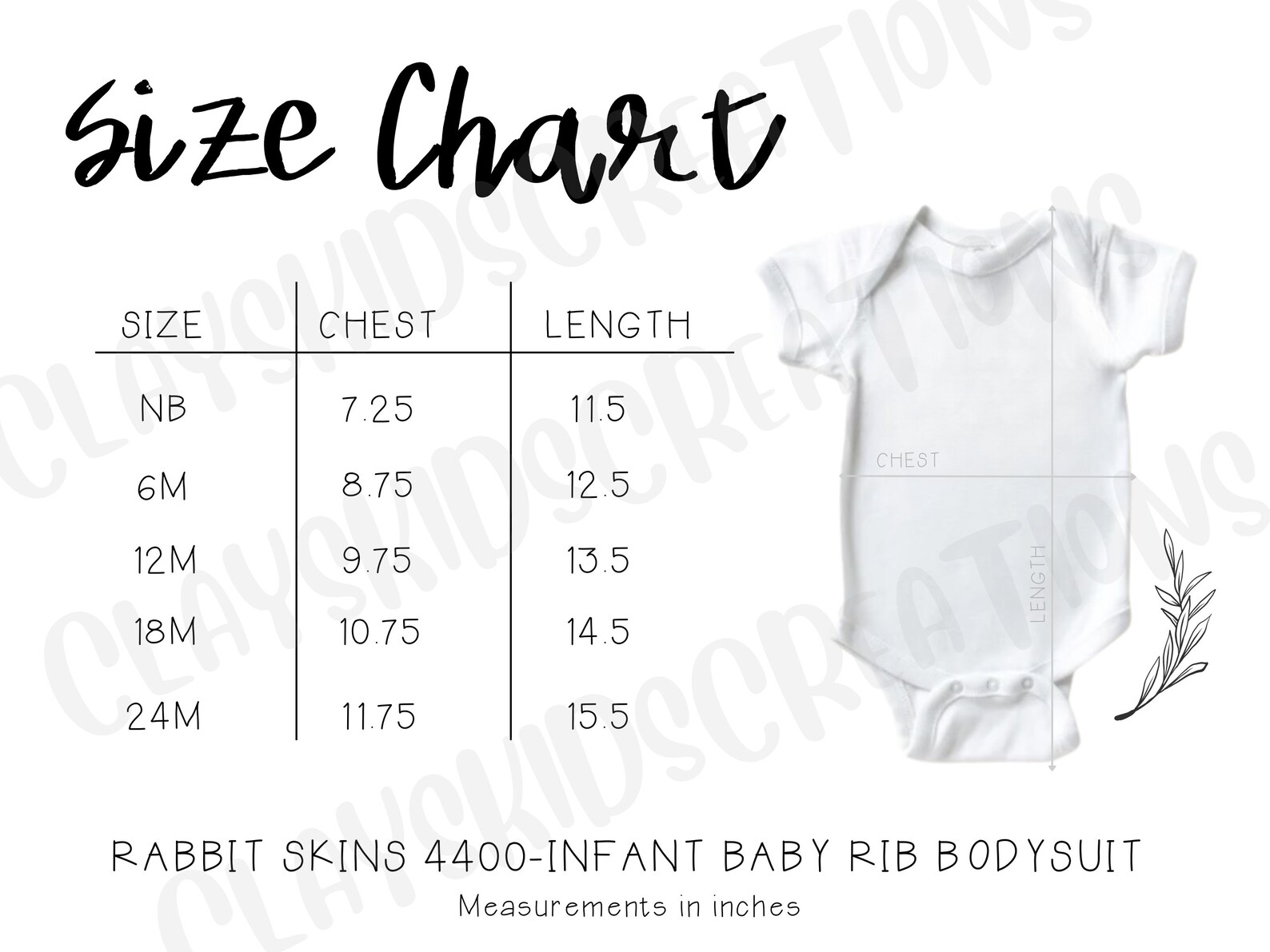 Rabbit Skins 4400 Size Chart- Infant Bodysuit Size Chart- Rabbit Skins ...