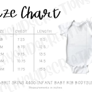 Rabbit Skins 4400 Size Chart- Infant Bodysuit Size Chart- Rabbit Skins ...