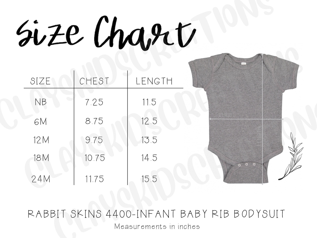 Rabbit Skins 4400 Size Chart- Infant Bodysuit Size Chart- Rabbit Skins ...