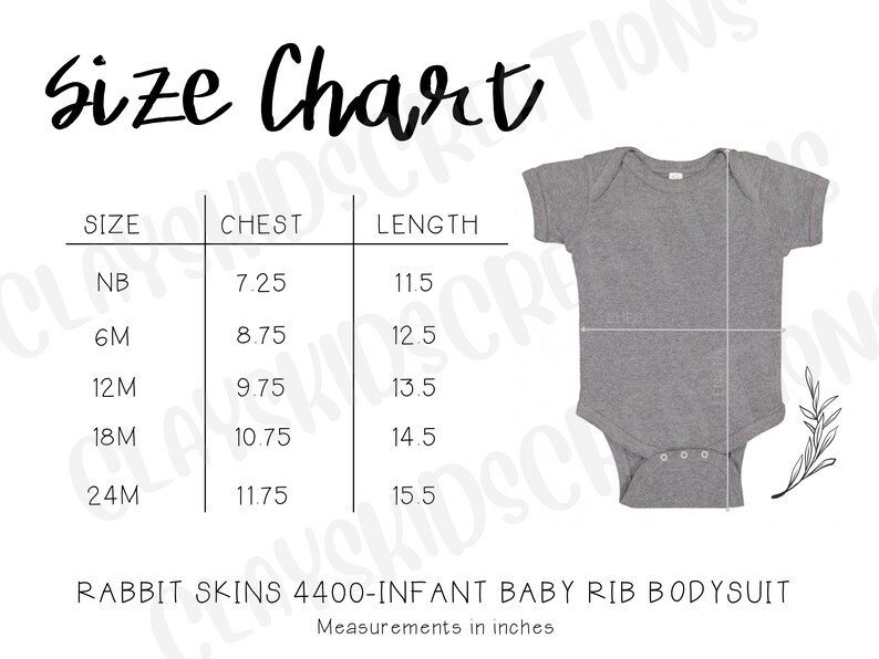 Rabbit Skins 4400 Size Chart- Infant Bodysuit Size Chart- Rabbit Skins ...
