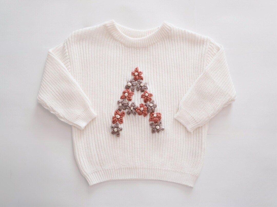 Personalized Hand Embroidered Floral Initial Baby Sweater - Etsy