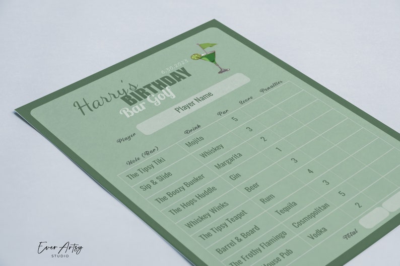Editable Bar Golf Crawl Scorecard Printable Pub Golf Scorecard Digital ...
