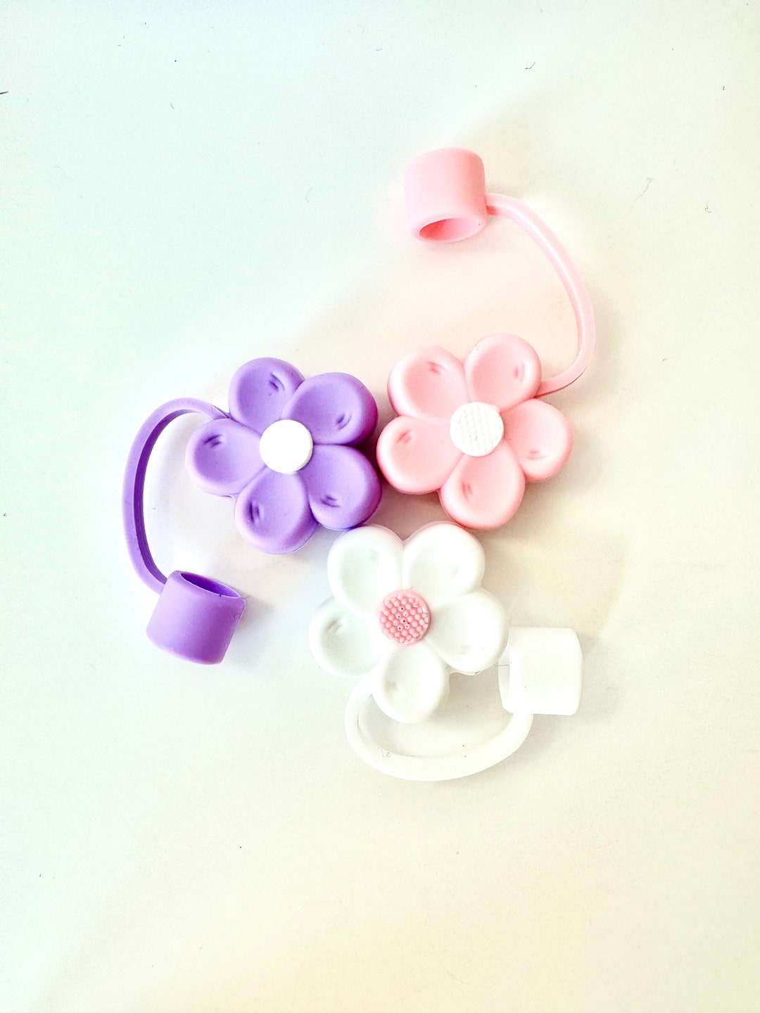 Flower Straw Topper Pink Groovy Daisy Straw Cover Floral Straw Charm ...