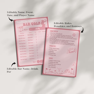 Editable Pub Golf Scorecard Pink Cowgirl Bar Crawl Template Western ...