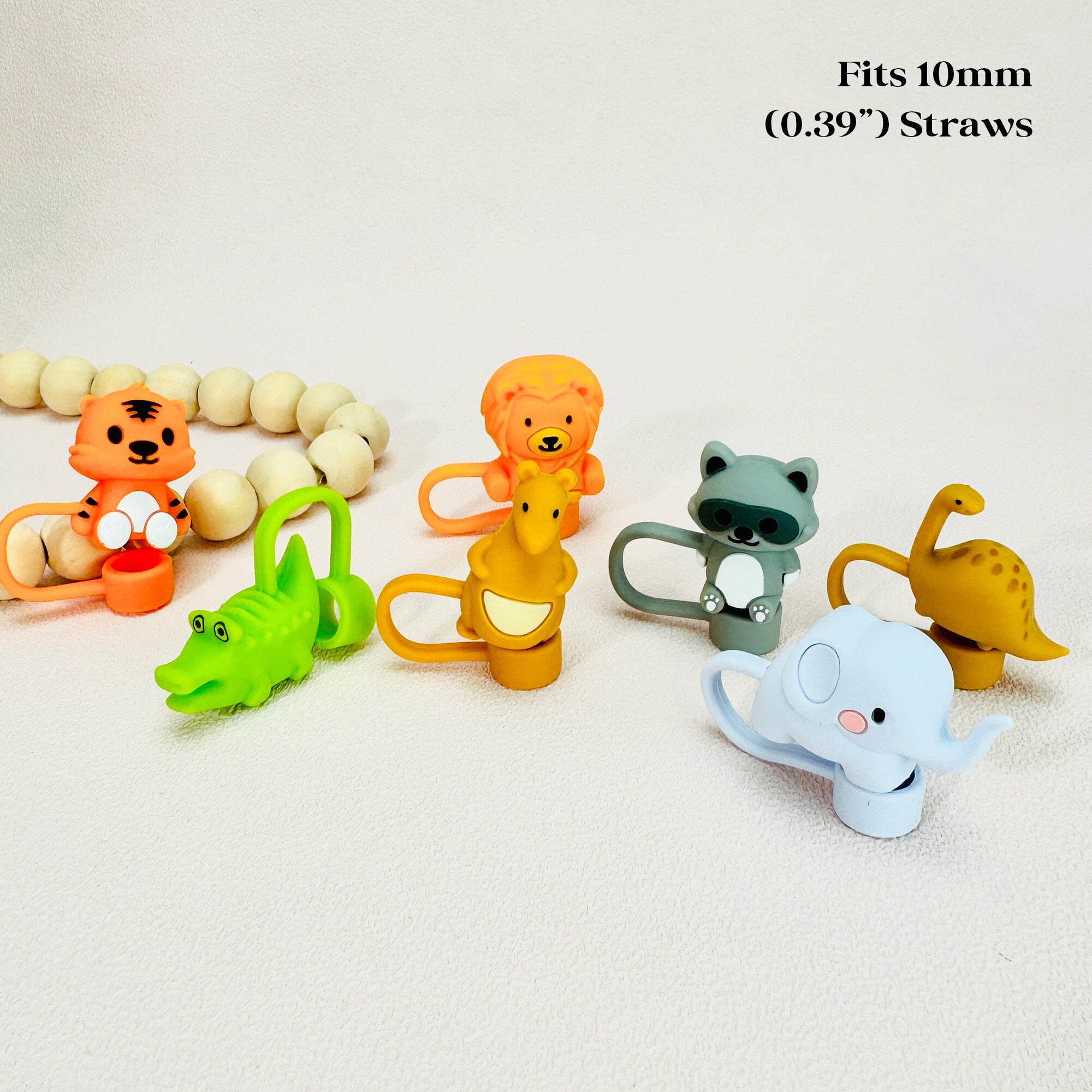 Dino Straw Topper Animal Straw Cover Tiger Straw Buddy Elephant Straw ...