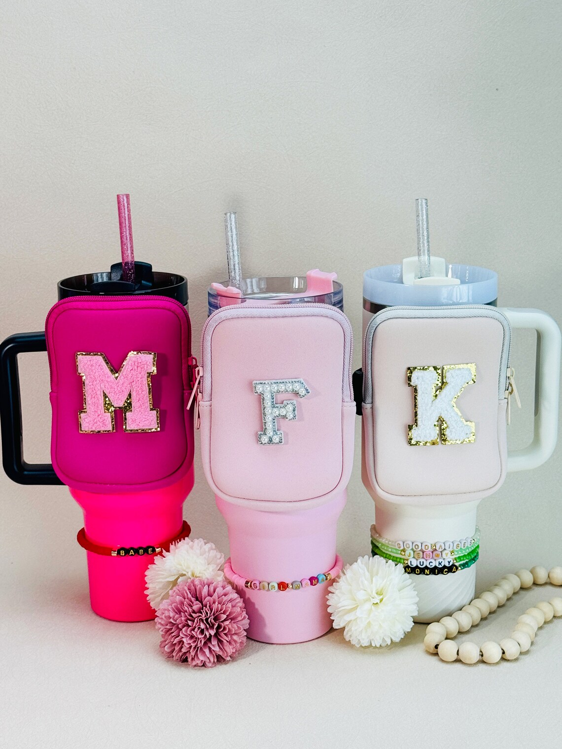 Custom Tumbler Fanny Pack Water Cup Zipper Pouch Varsity Letter Tumbler ...