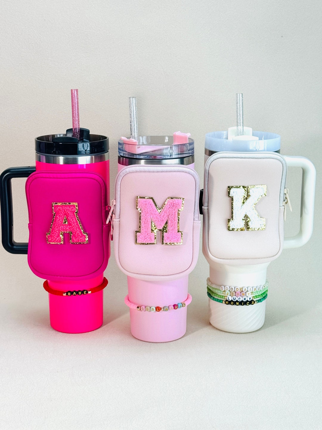 Custom Tumbler Fanny Pack Water Cup Zipper Pouch Varsity Letter Tumbler ...