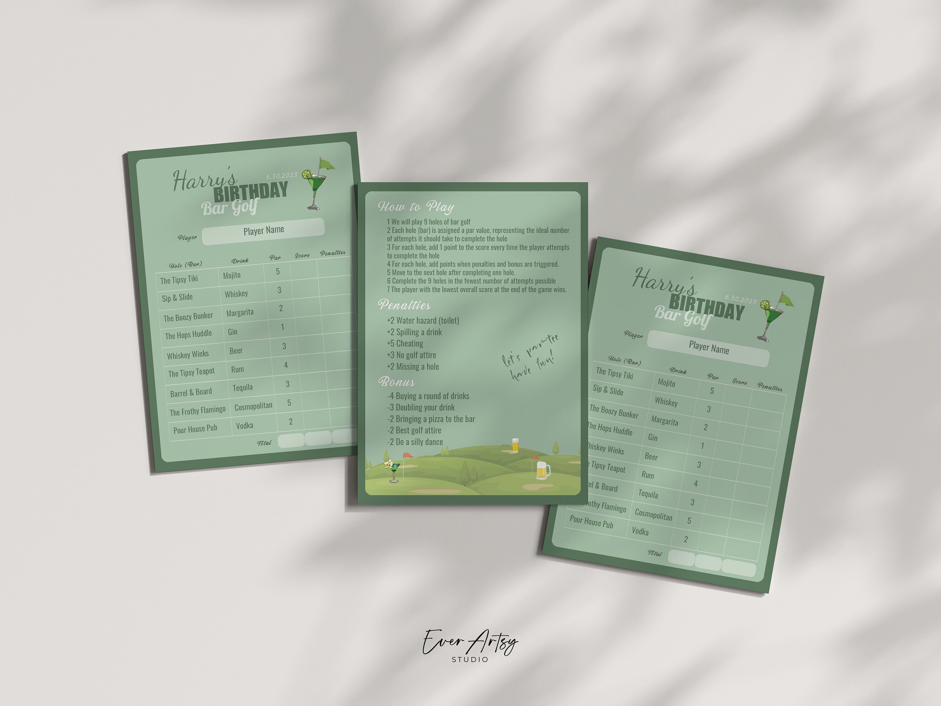 Editable Bar Golf Crawl Scorecard Printable Pub Golf Scorecard Digital ...