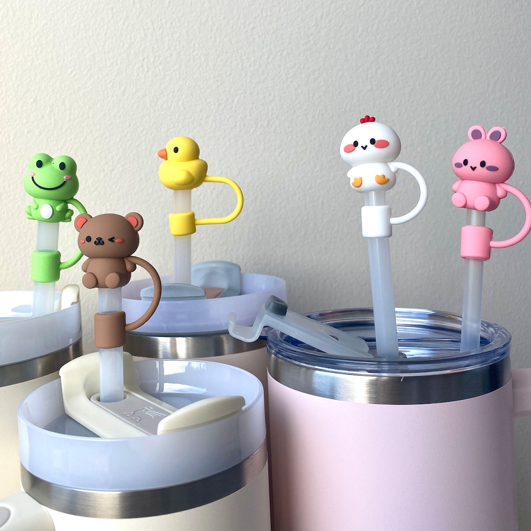 Cute Tumbler Straw Topper Water Bottle Straw Cover Silicone Bear Straw ...
