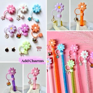 Retro Daisy Tumbler Straw Topper Floral Bottle Straw Cover Silicone ...