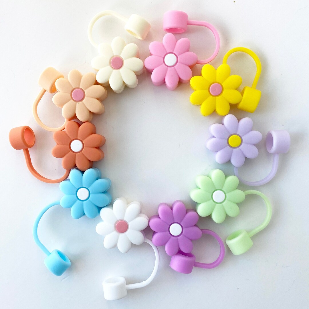 Retro Daisy Tumbler Straw Topper Floral Bottle Straw Cover Silicone ...
