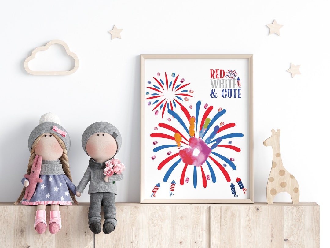 4th of July Printable Handprint Art Red White and Blue Fireworks ...
