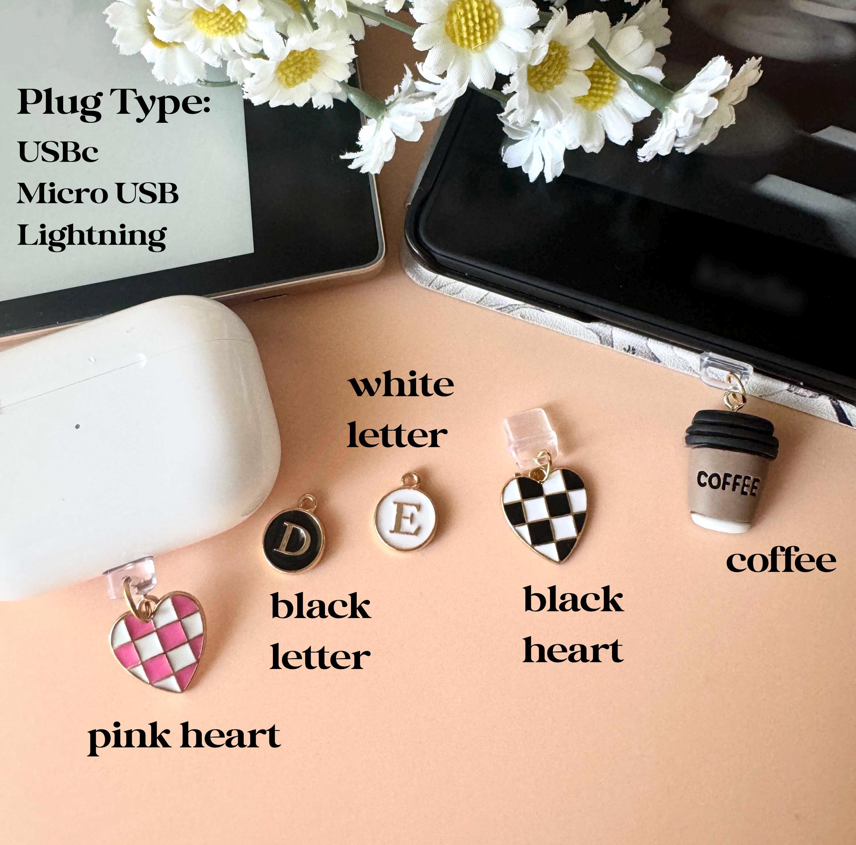 Retro Checkered Dust Plug Charm Gingham Heart Tech Accessory Initial ...