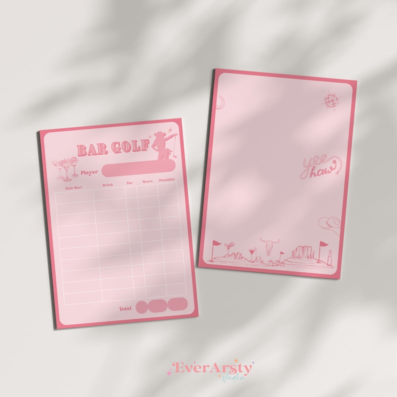 Editable Pub Golf Scorecard Pink Cowgirl Bar Crawl Template Western ...