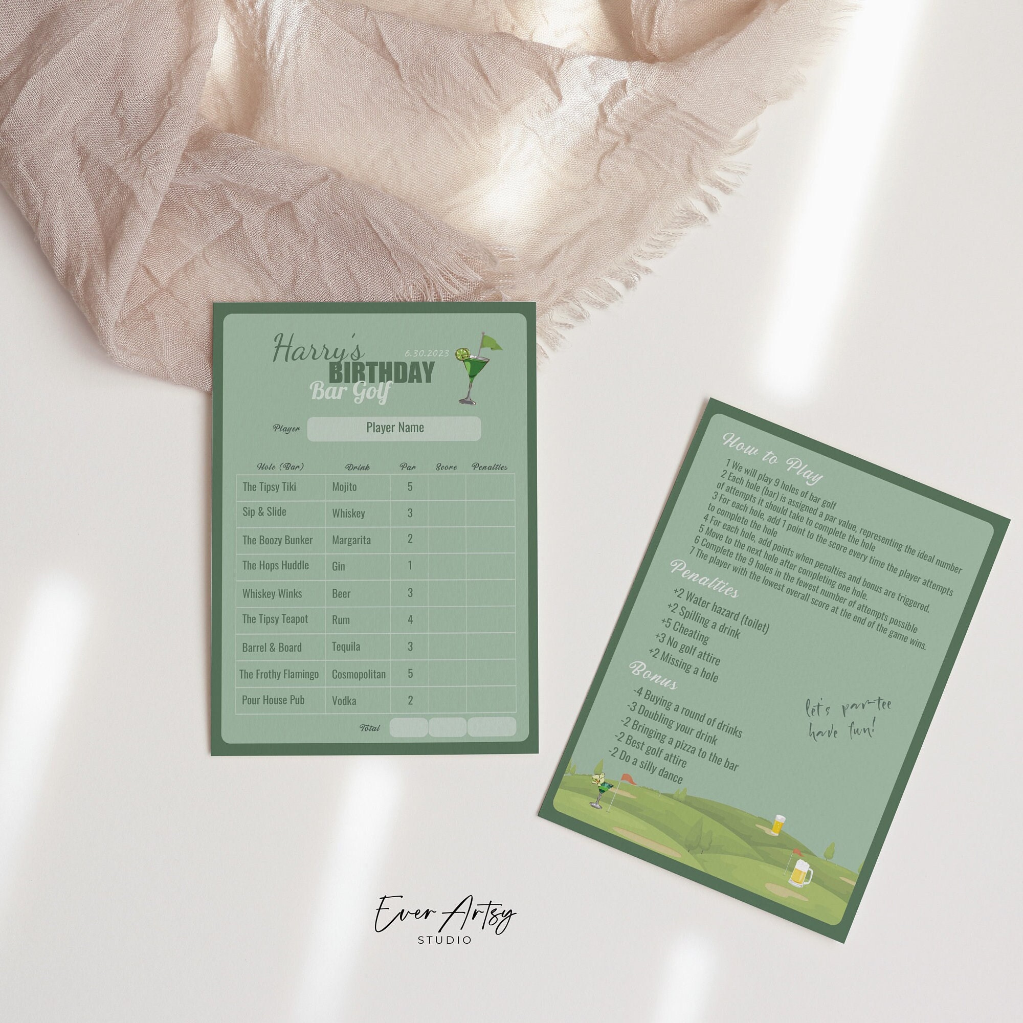 Editable Bar Golf Crawl Scorecard Printable Pub Golf Scorecard Digital ...