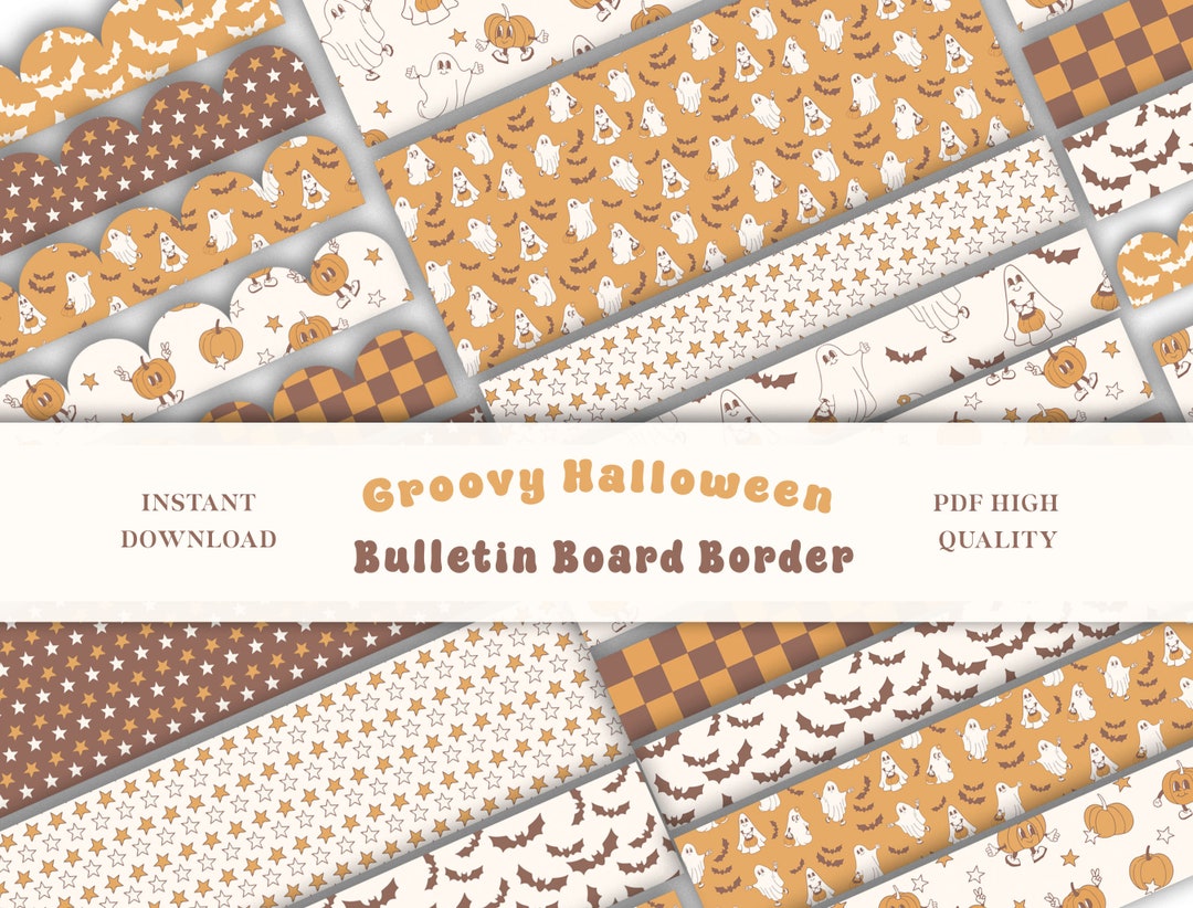 Groovy Halloween Bulletin Board Border Printable Retro Ghost Bulletin ...